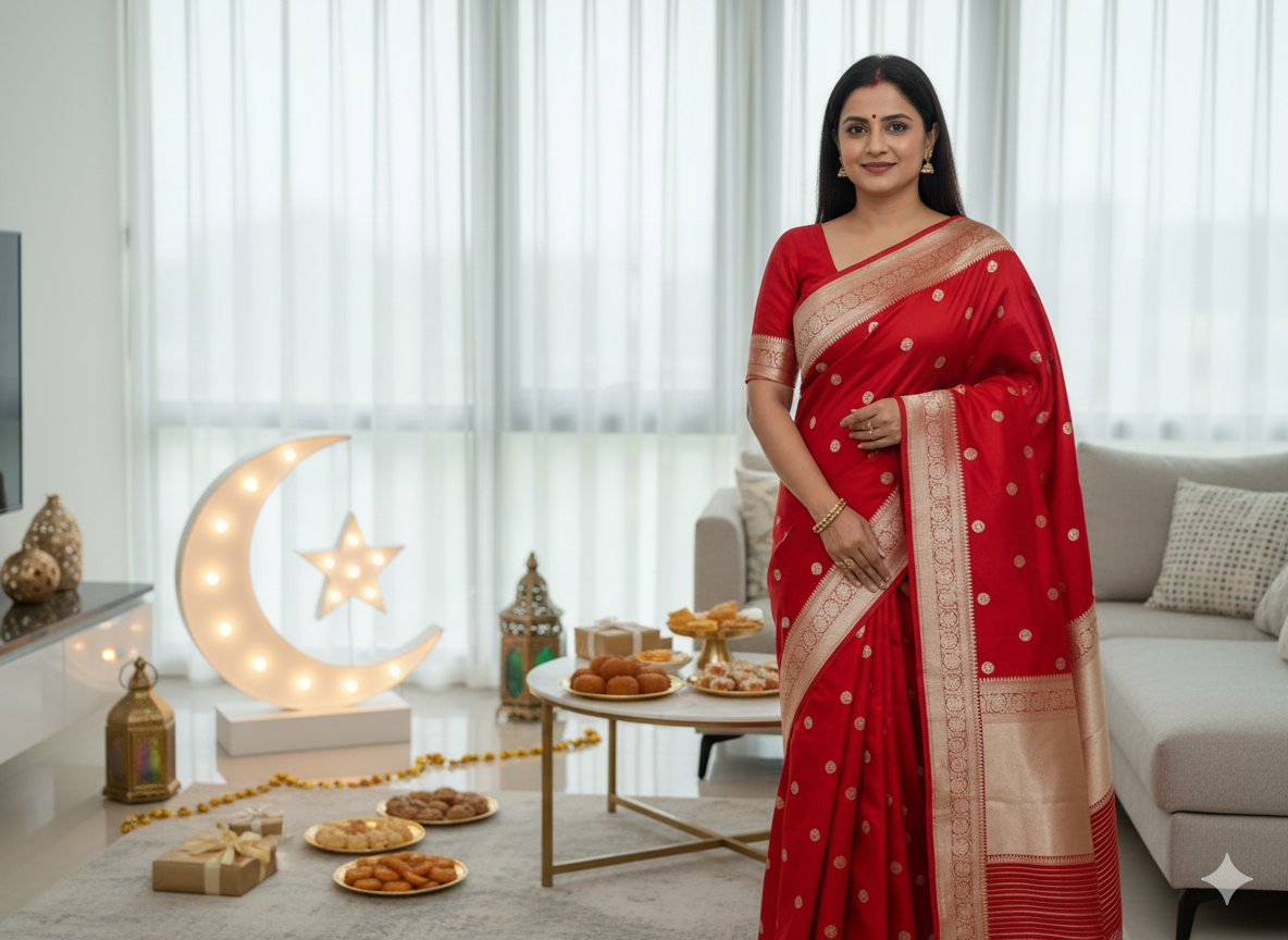 Chand Sitara – Handwoven Katan Silk Saree with Silk Mark – The Chic Tale